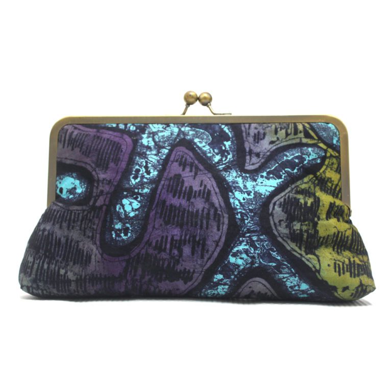 Purple Thames Super Snap Adire clutch