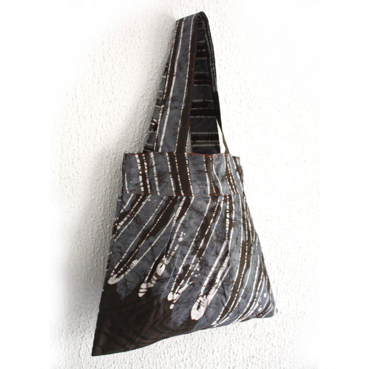 Grey handmade Adire tote bag