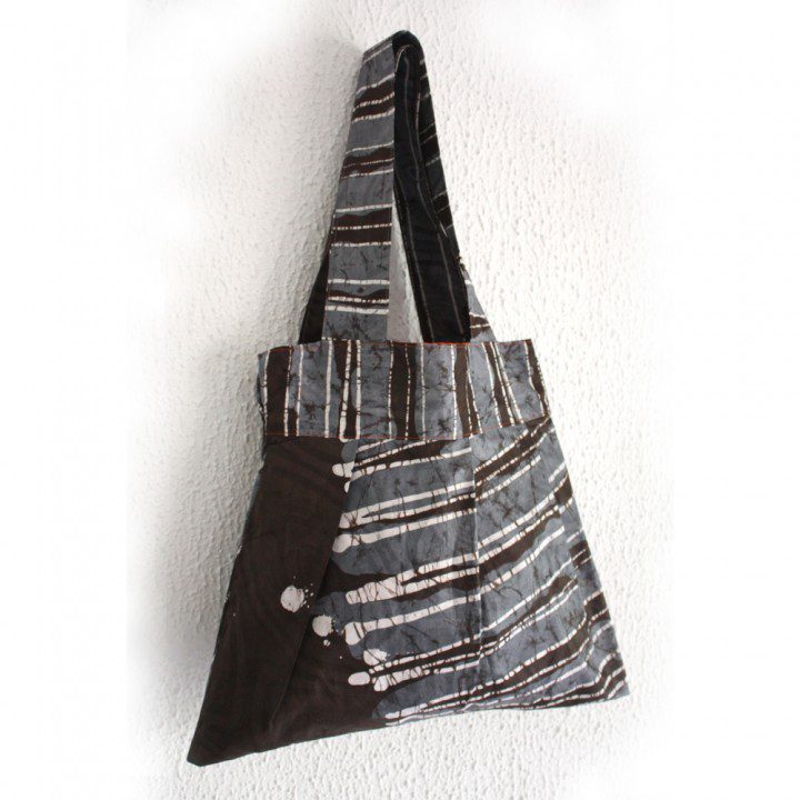 Grey handmade Adire tote bag