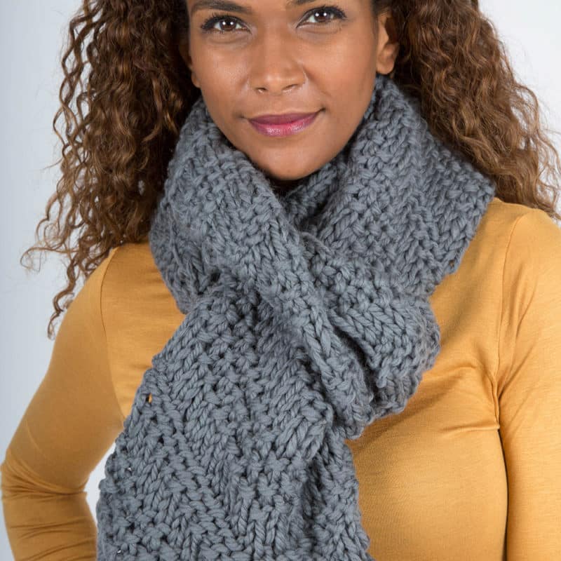 Chunky Knit Grey Wool Scarf