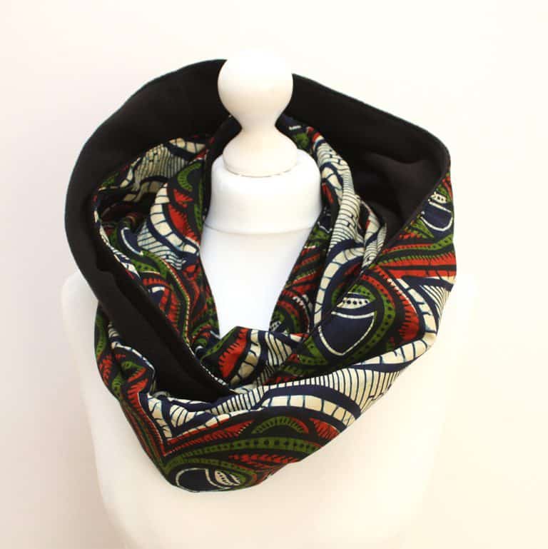 Green and Red Wave Ankara Print Snood Scarf | Urbanknit