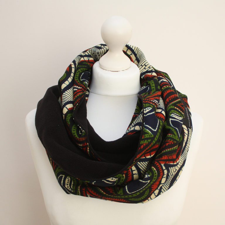 Green and Red Wave Ankara Print Snood Scarf - Urbanknit