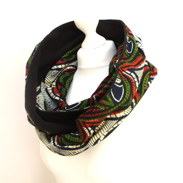 Green and Red Wave Ankara Print Snood Scarf - Urbanknit